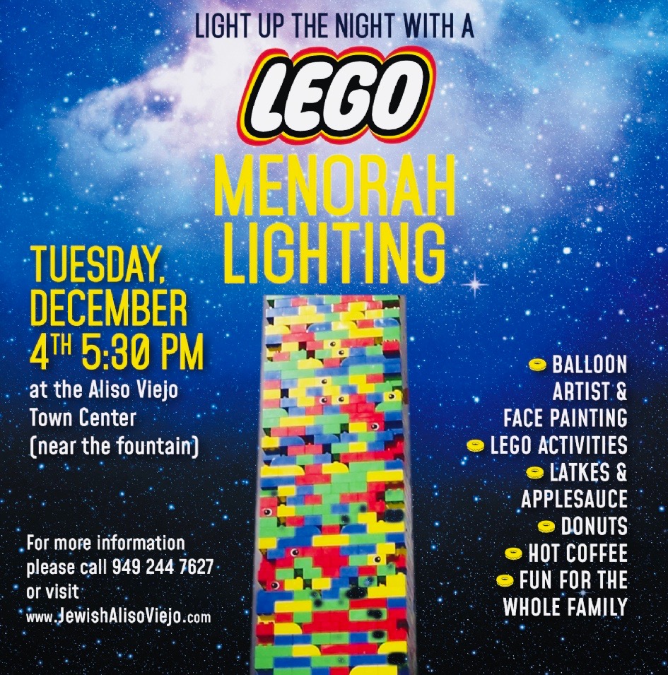 Aliso Viejo Chanukah Celebration & Lego Menorah Lighting Tuesday ...